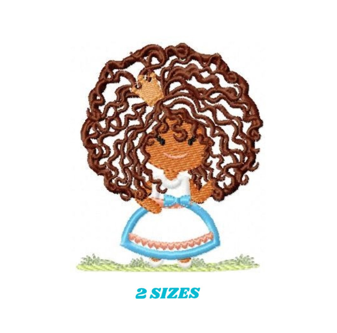 Black Princess Embroidery Designs Curly Hair Girl Embroidery Design ...