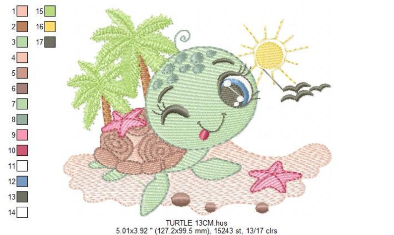 Turtle Embroidery Design - Ocean Animal Embroidery Designs Machine ...