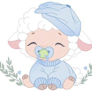 Baby Boy Sheep With Cap Embroidery Design - Lamb With Pacifier Machine ...