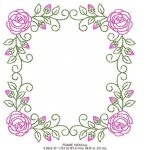 Roses Monogram Frame Embroidery Designs - Flower Square Shape Machine ...