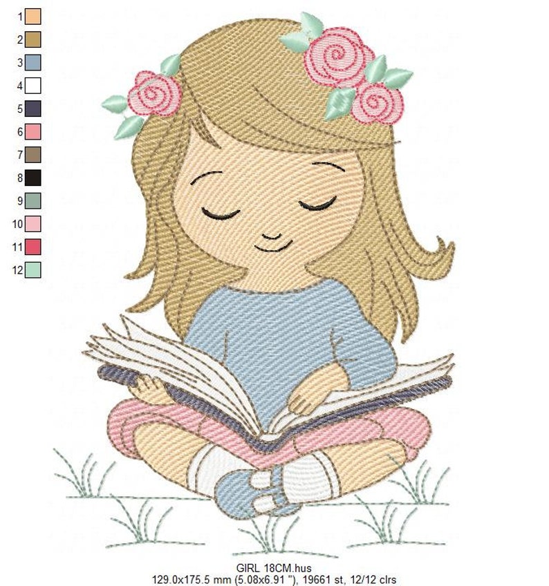 Girl Embroidery Designs Reading Embroidery Design Machine - Etsy