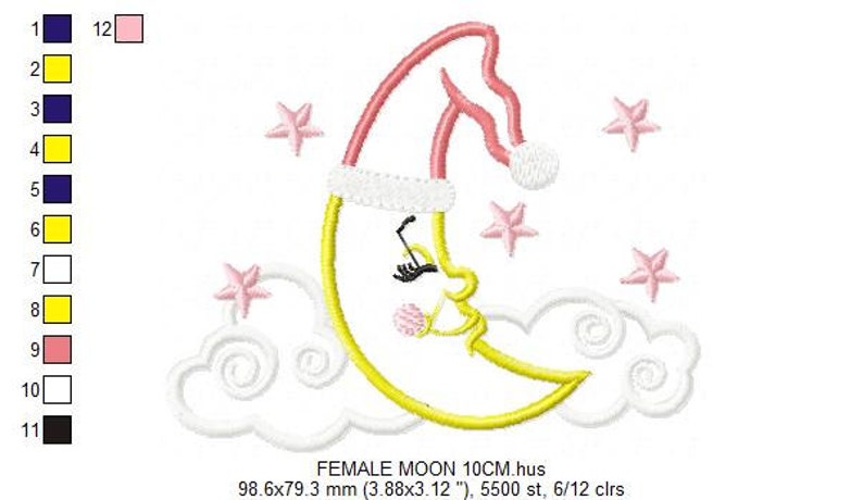 Sleeping Moon Embroidery Design Half Moon Embroidery Design - Etsy