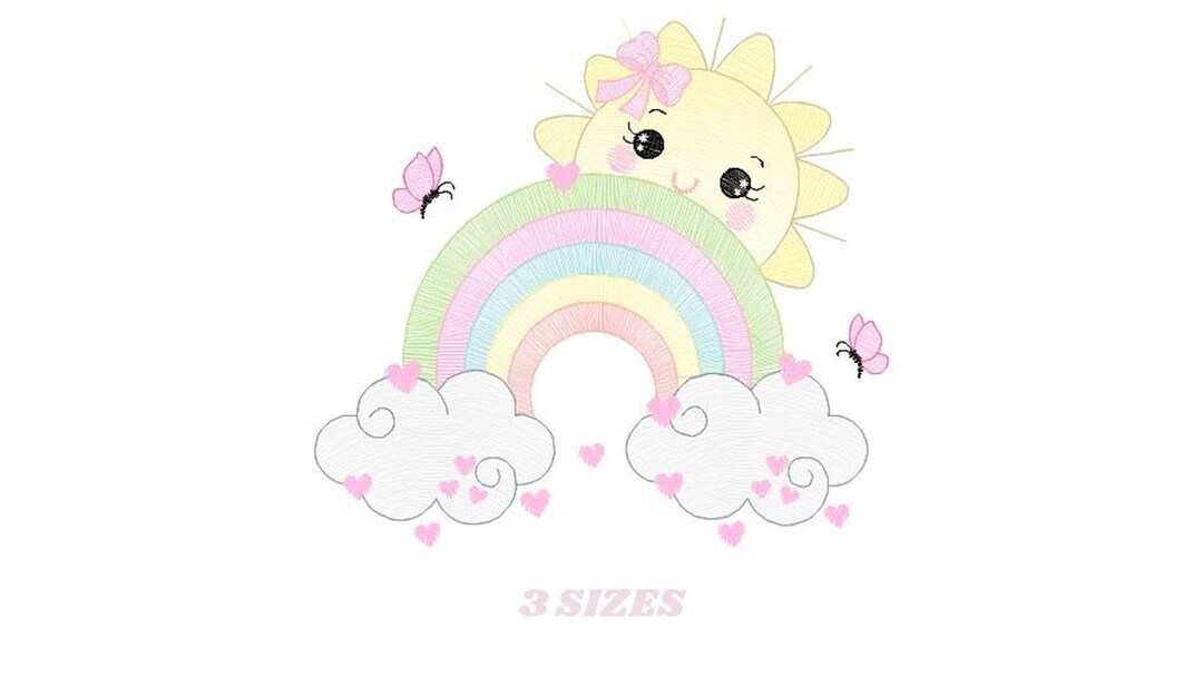 Rainbow Embroidery Design - Sun and Cloud Embroidery Design Machine ...
