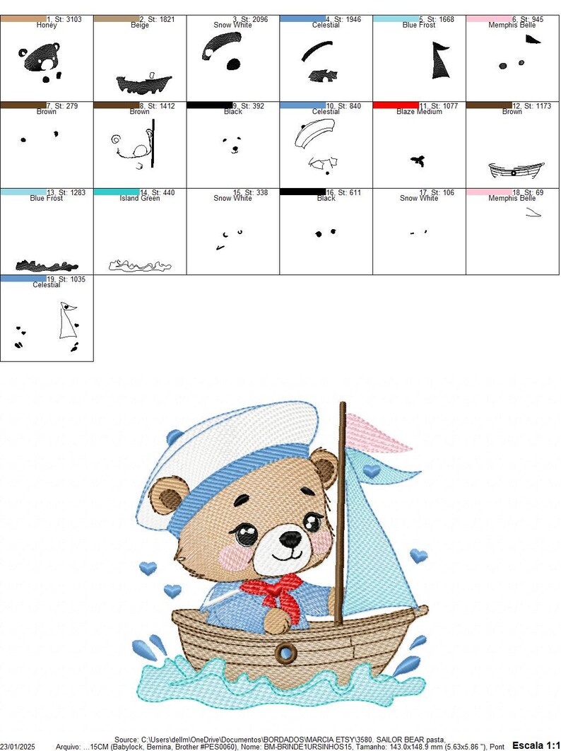 Nautical Sailor Bear Embroidery Design – Baby Boy Boat Pattern (digital ...