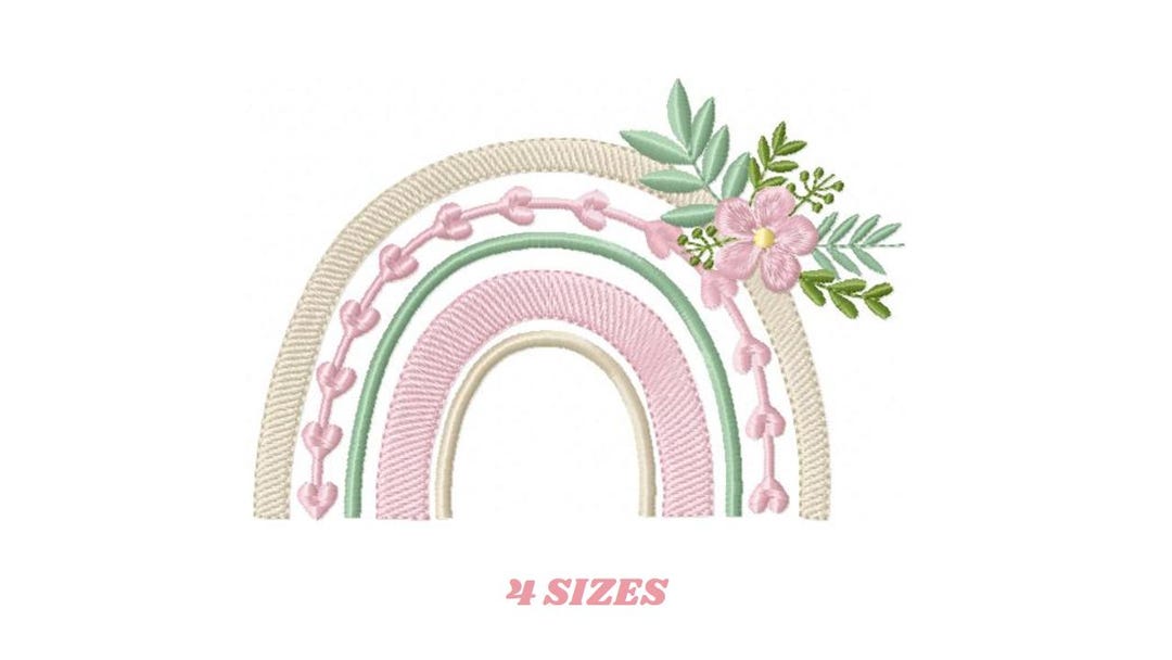 Boho Rainbow Embroidery Design - Colorful Rainbow With Flowers ...