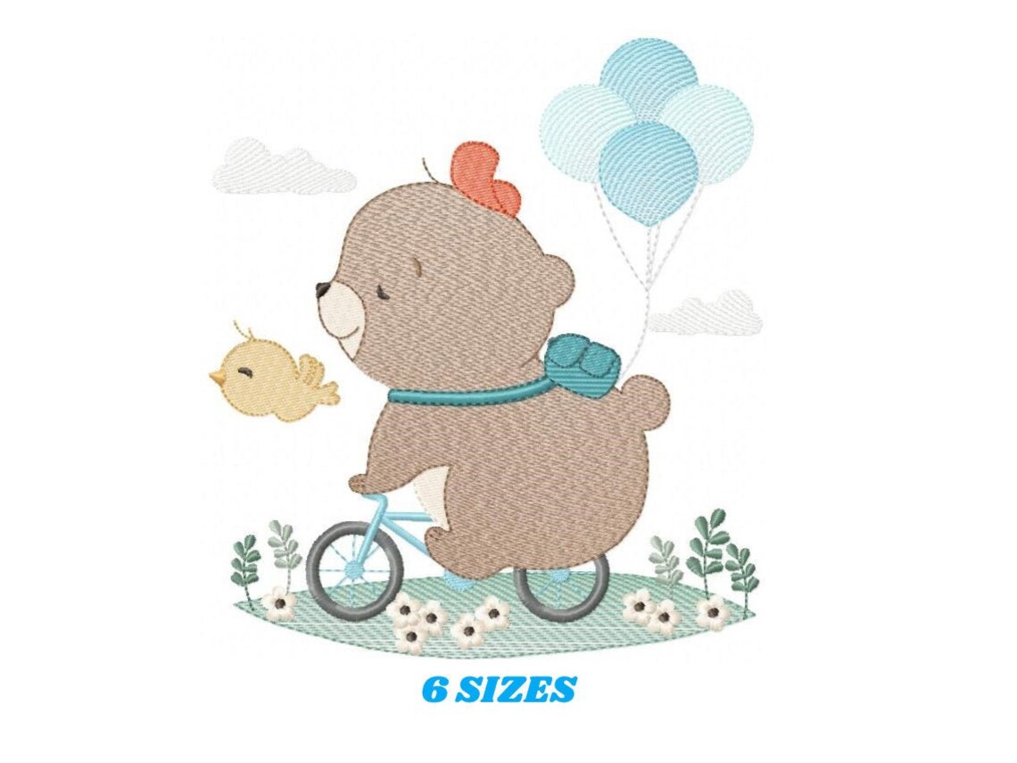 Bear Embroidery Designs Bear With Bike Embroidery Design - Etsy