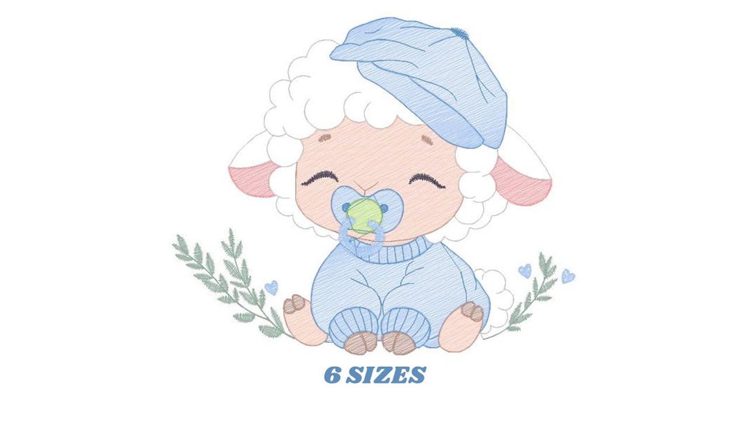 Baby Boy Sheep With Cap Embroidery Design - Lamb With Pacifier Machine ...