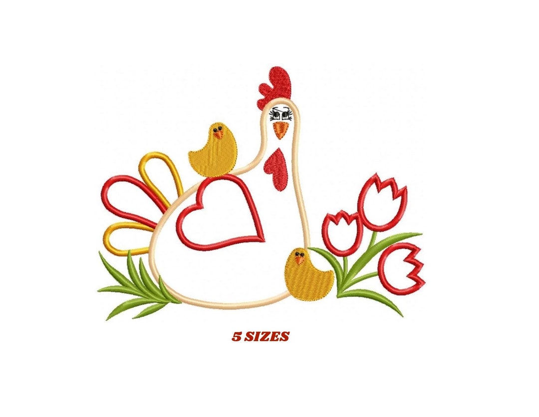Chicken With Flowers Embroidery Designs - Farm Animal Machine ...