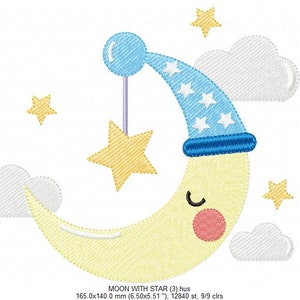 Sleeping Moon Embroidery Design - Half Moon Crescent With Star Machine ...