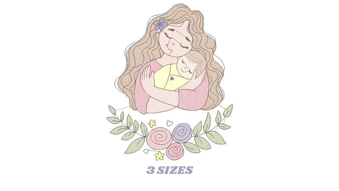 Mother With Baby Embroidery Designs - Girl With Newborn Embroidery ...