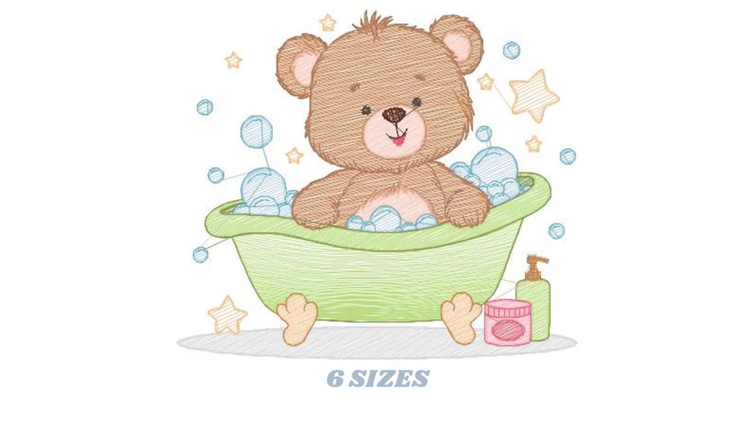 Bathing Bear Embroidery Designs - Baby Boy Embroidery Design Machine ...