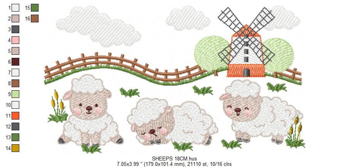 Sheep Farm Embroidery Design Lamb Fence Embroidery Designs - Etsy