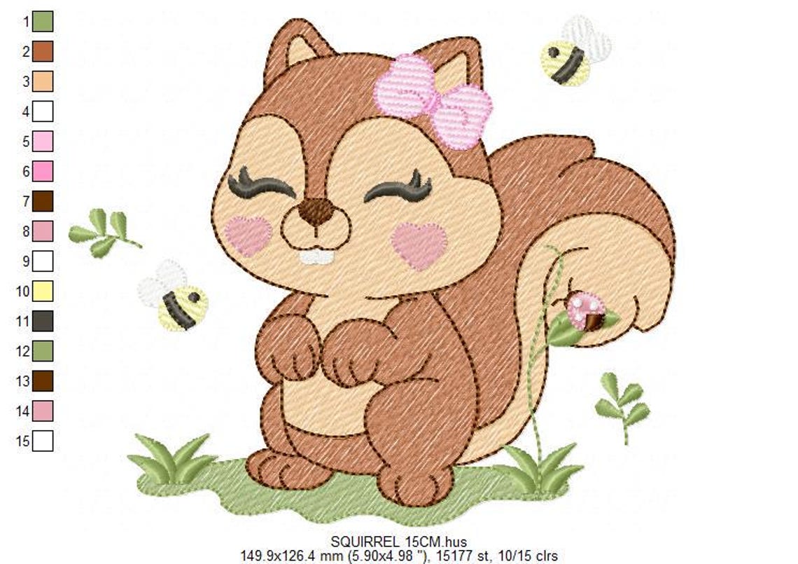 Female Squirrel Embroidery Design - Woodland Animal With Lace and Bees ...