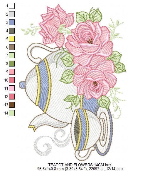 Teapot Embroidery Design - Tea Cup With Roses Embroidery Designs ...