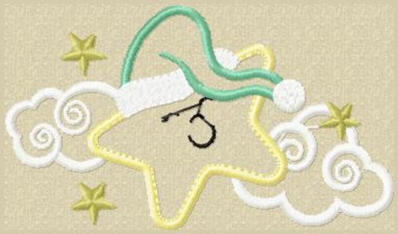 Star With Cloud Embroidery Designs Sleeping Star Embroidery - Etsy