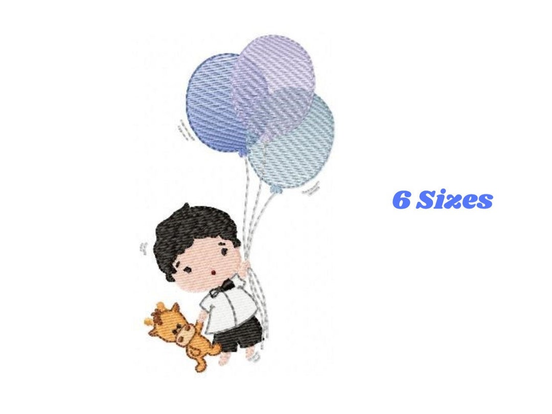 Baby Boy With Balloons Embroidery Designs - Boy With Party Balloons ...
