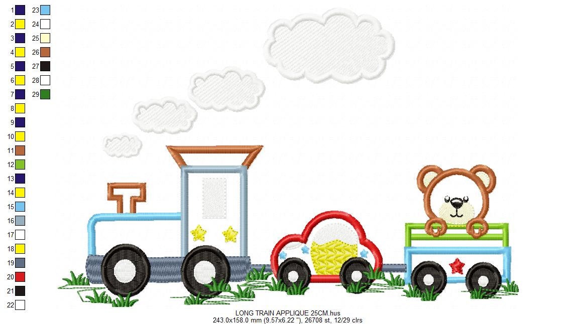 Train Embroidery Designs - Vehicle Applique Machine Embroidery Pattern ...