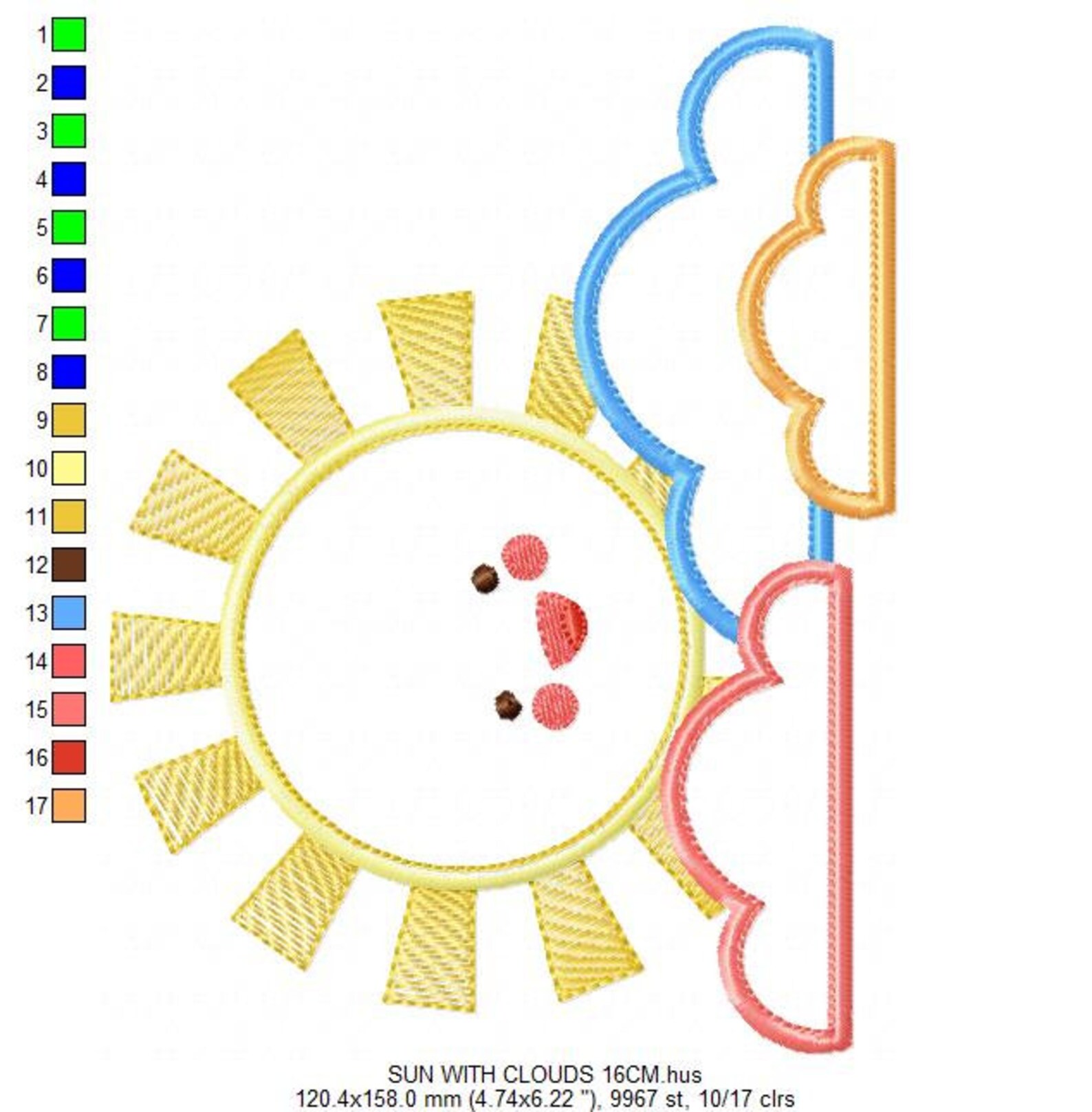 Sun With Clouds Embroidery Design Sun Embroidery Designs | Etsy