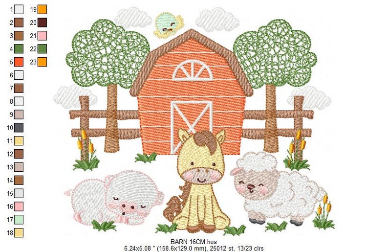 Barn Animals Embroidery Design - Farm Fence Embroidery Designs Machine ...
