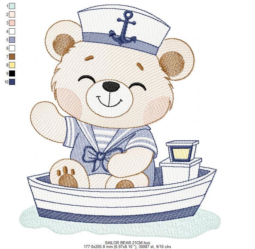 Nautical Teddy Bear Embroidery Designs - Baby Boy Sailor Bear Machine ...