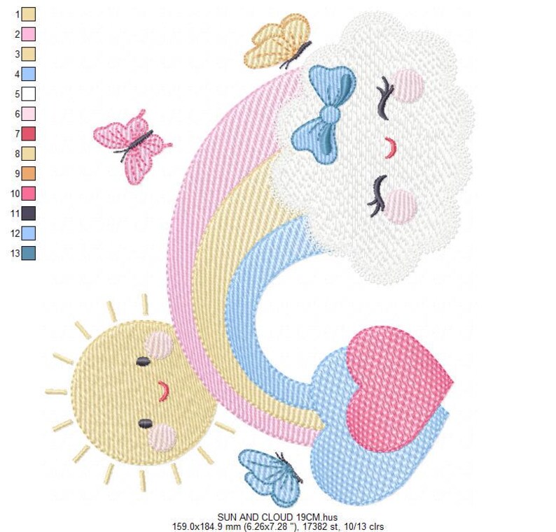 Motif de broderie arc-en-ciel - Nuage de soleil et motif de broderie ...