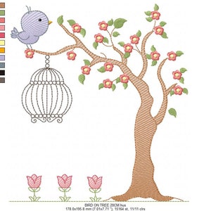 Bird Embroidery Designs - Bird With Tree Machine Embroidery Pattern ...
