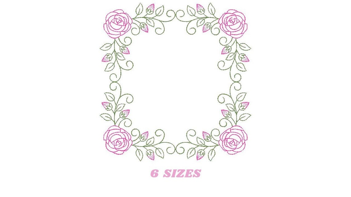 Roses Monogram Frame Embroidery Designs Flower Embroidery | Etsy