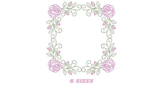 Roses Monogram Frame Embroidery Designs Flower Embroidery | Etsy