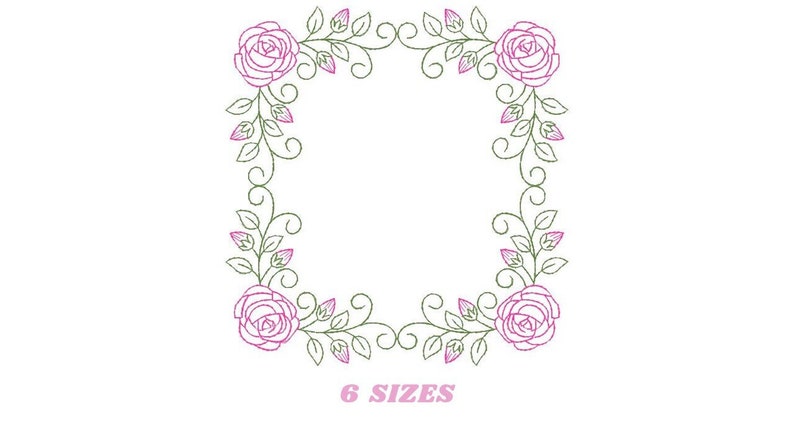 Roses Monogram Frame Embroidery Designs - Flower Square Shape Machine ...