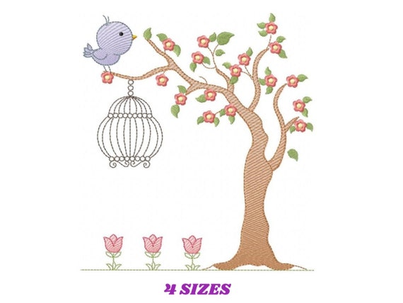 Bird Embroidery Designs bird With Tree Embroidery Design - Etsy