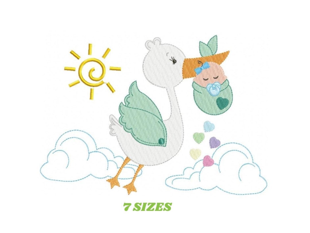 Stork Embroidery Design - Stork With Baby Embroidery Design Machine ...