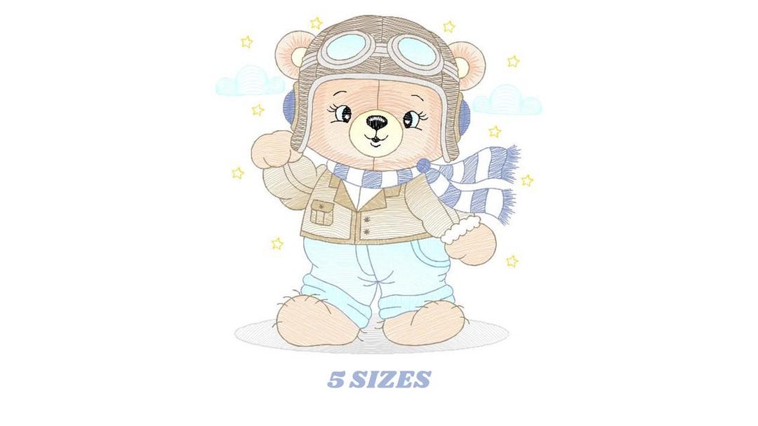Pilot Bear Embroidery Designs - Plane Embroidery Design Machine ...