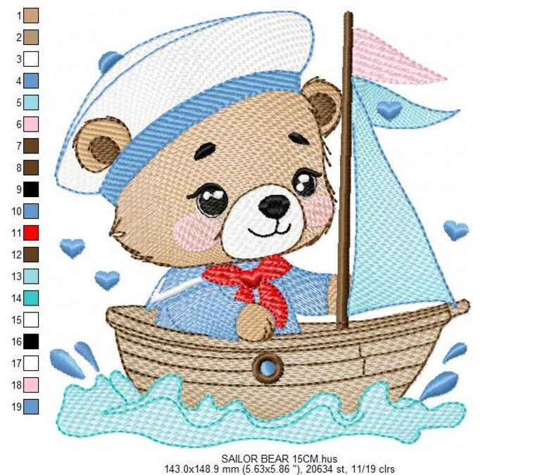 Nautical Sailor Bear Embroidery Design – Baby Boy Boat Pattern (digital ...