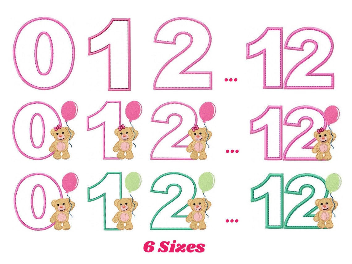 Numbers Embroidery Designs Set Number Applique Design | Etsy