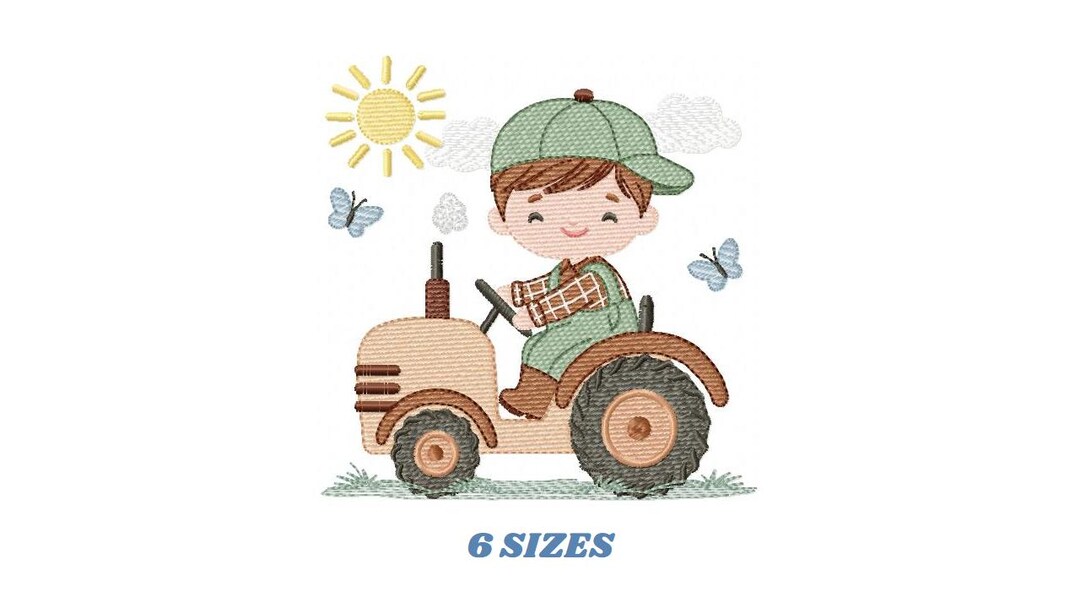 Farmer Boy With Tractor and Hat Embroidery Designs - Farmer Machine ...