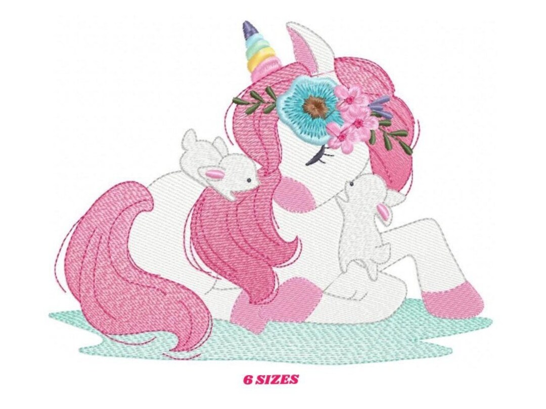 Unicorn Embroidery Designs - Unicorn With Flowers Machine Embroidery ...