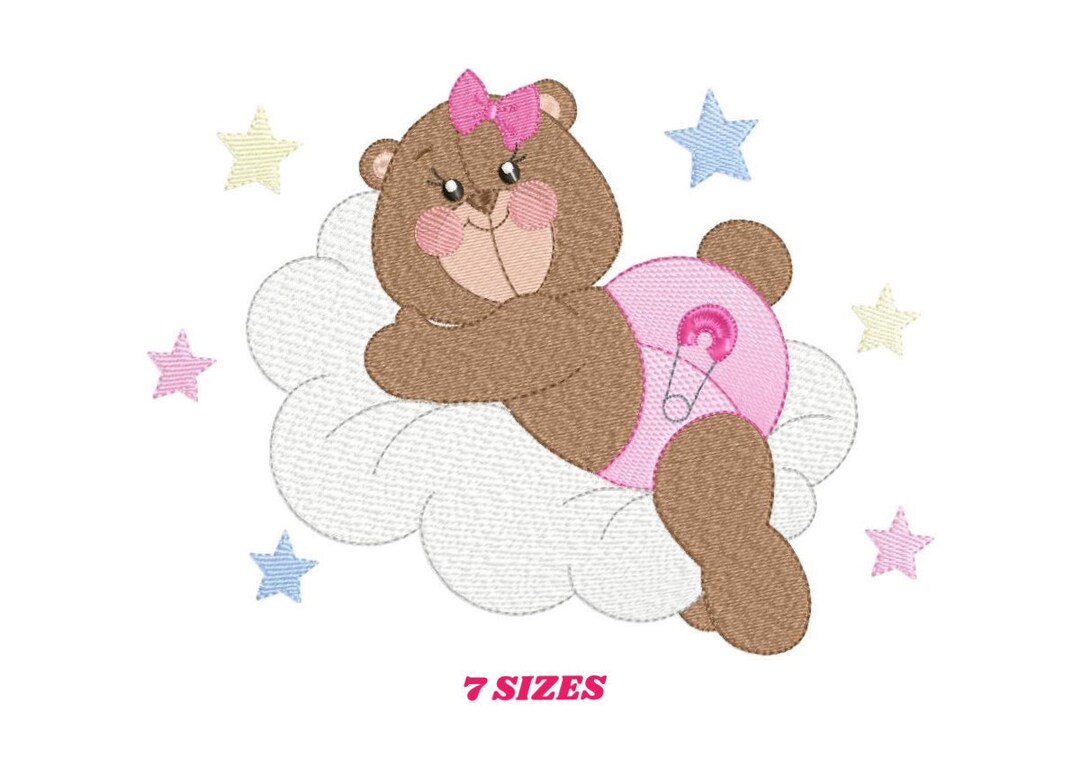 Bear With Diaper Embroidery Designs Baby Girl Embroidery Design Machine ...