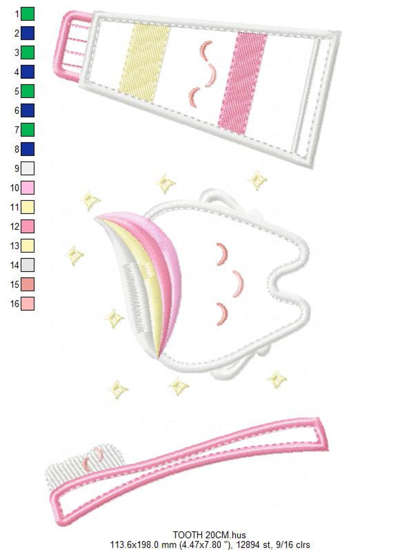 Tooth Embroidery Designs - Toothpaste Machine Embroidery Pattern ...