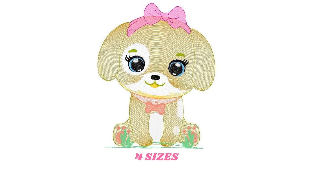 Dogs Embroidery Designs - Female Dog With Pink Bow Machine Embroidery ...