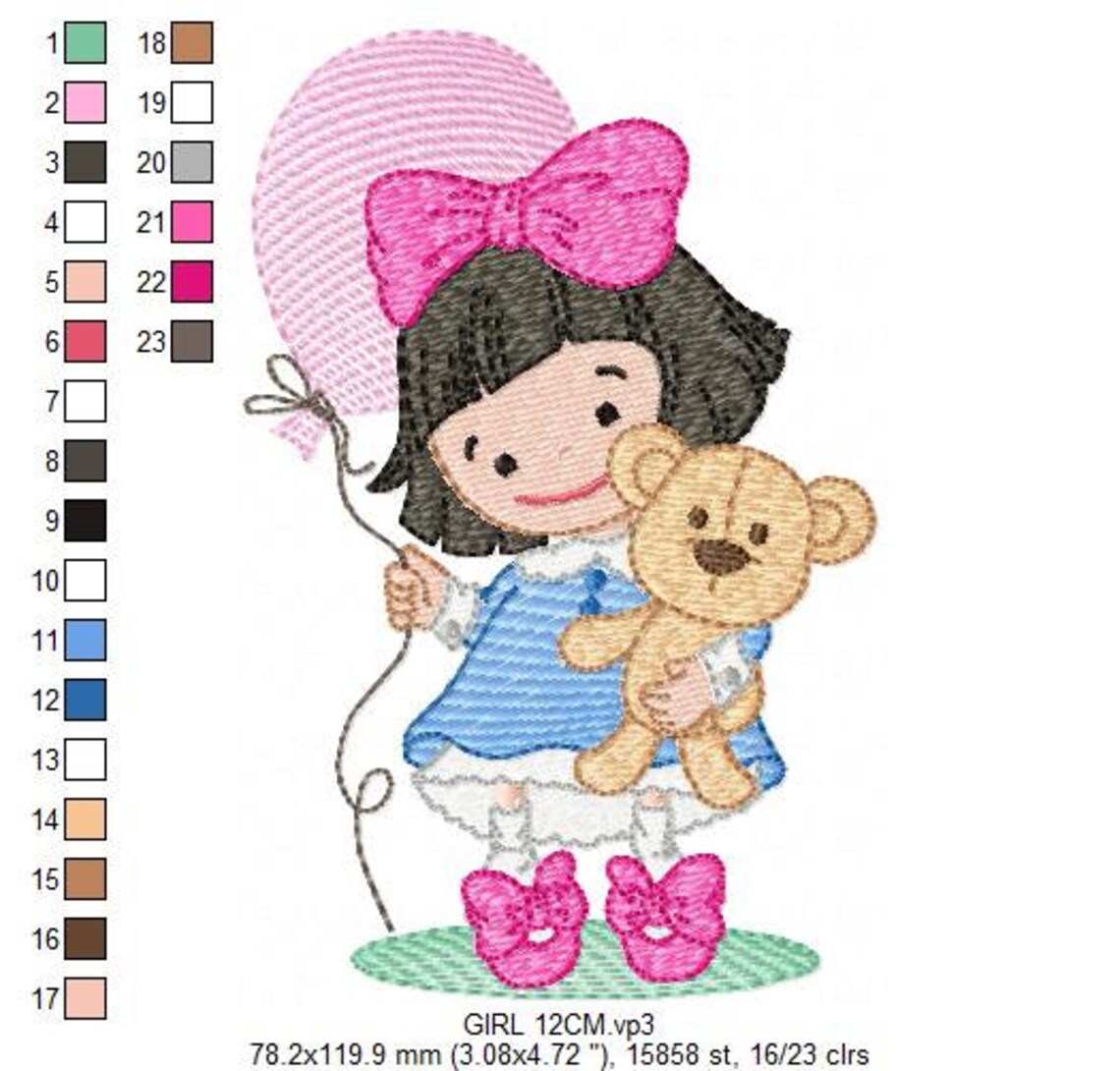 Baby Girl Embroidery Designs Girl With Bear Embroidery | Etsy