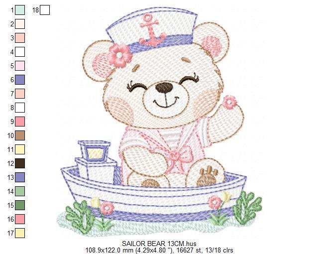 Nautical Teddy Bear Embroidery Designs - Baby Girl Sailor Bear Machine ...