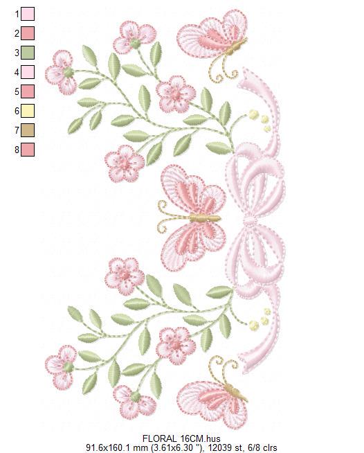 Flowers With Lace Embroidery Designs - Roses With Butterfly Embroidery ...