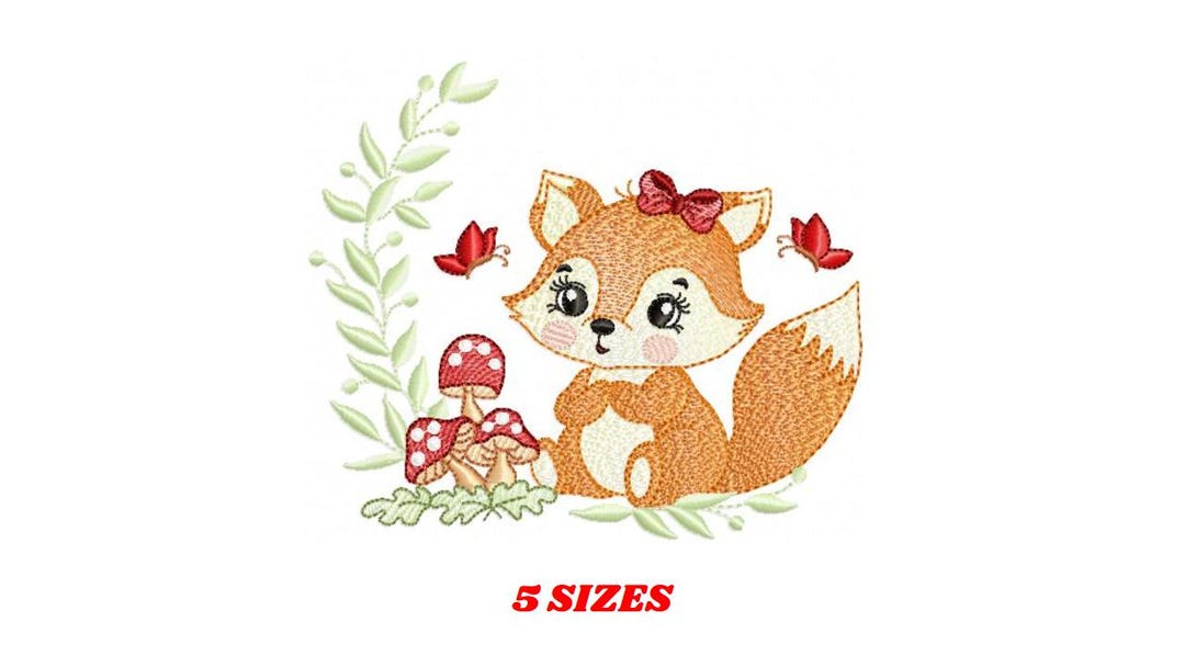 Female Red Fox With Lace and Mushrooms Embroidery Designs - Woodland ...