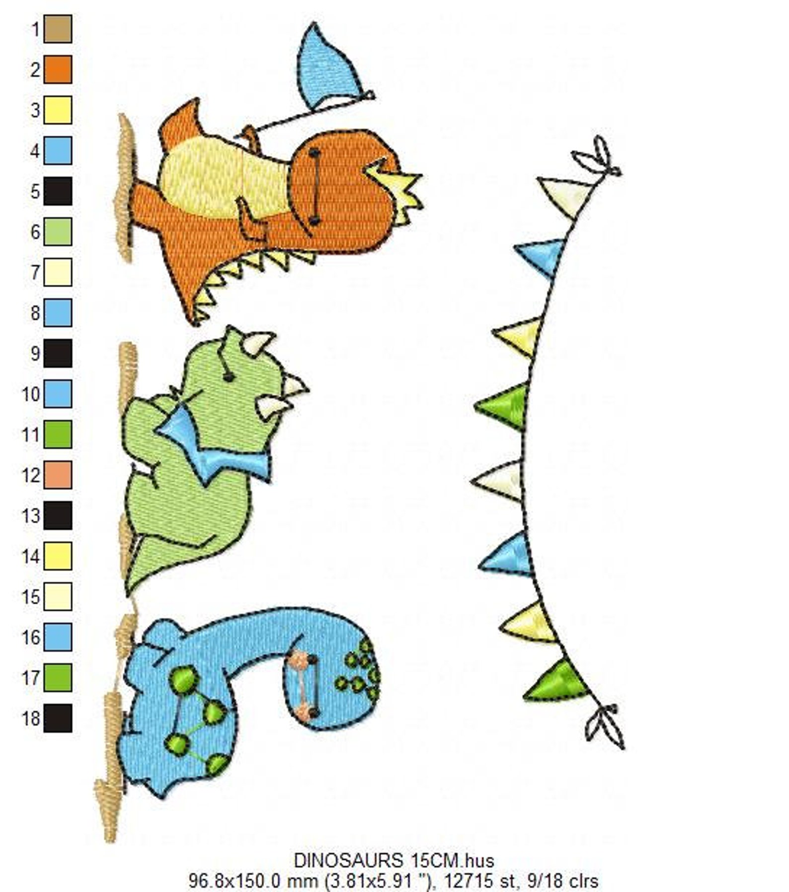 Dinosaur Embroidery Designs Dino Embroidery Design Machine | Etsy