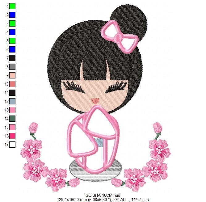 Japanese Geisha Embroidery Designs - Japanese Girl Embroidery Design ...