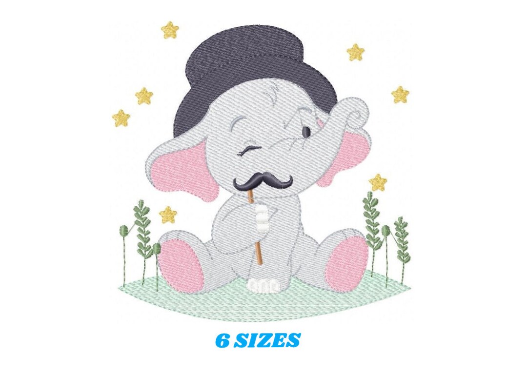 Elephant With Top Hat Embroidery Designs - Safari Wild Animal Machine ...