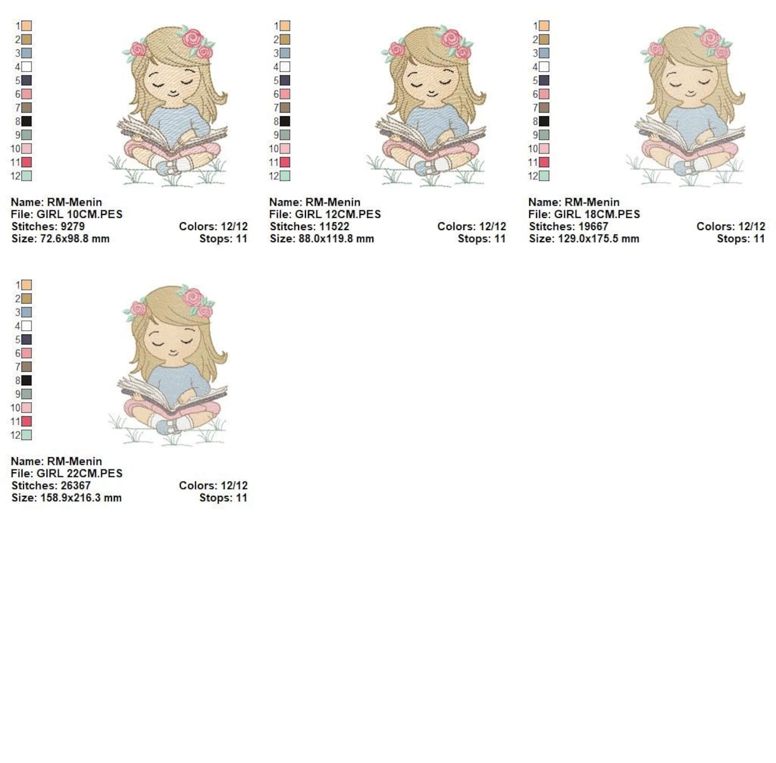 Girl Embroidery Designs Reading Embroidery Design Machine - Etsy