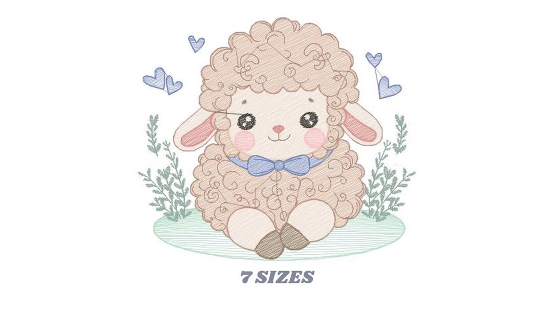 Sheep Embroidery Design - Lamb With Bow Tie Machine Embroidery Pattern ...