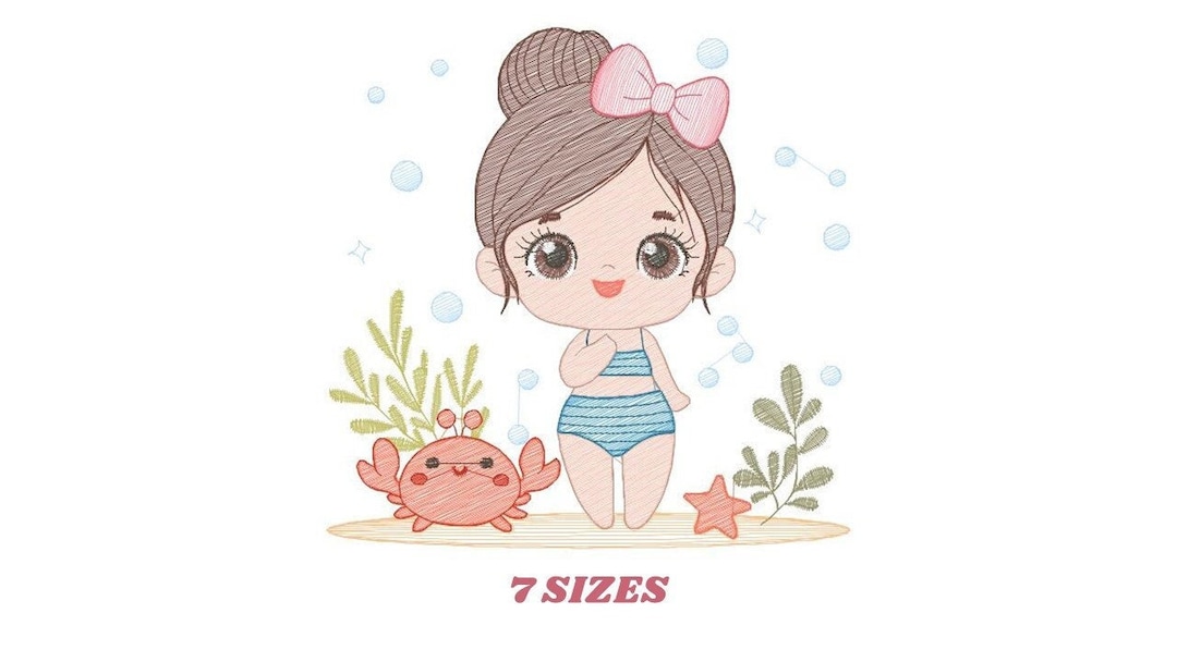 Baby Girl Swimmer Embroidery Designs - Summer Beach Machine Embroidery ...