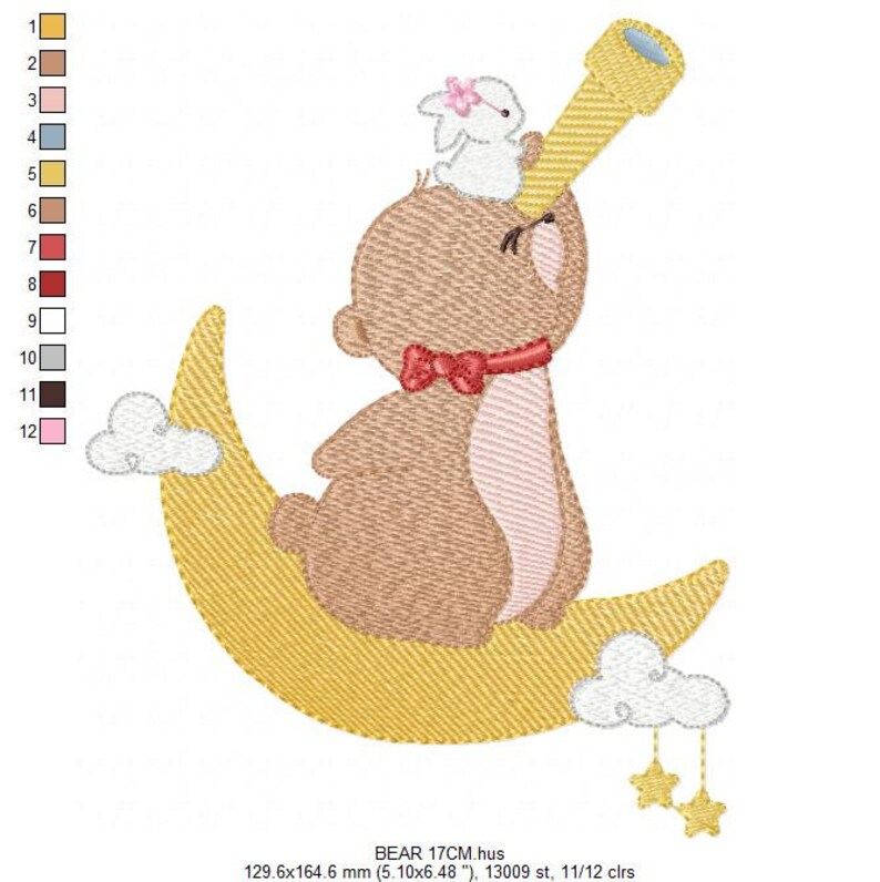 Bear Embroidery Designs Moon Embroidery Design Machine - Etsy